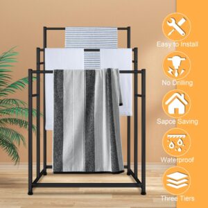 47.6 Inch Tall Free Standing Towel Racks 3 Tier Pool Towel Rack Outdoor Oversized Floor Bath Towel Drying Valet Holder Blanket Quilt Rack Stand for Bathroom Bedroom Beach Hot Tub Gym Pool Area Outside