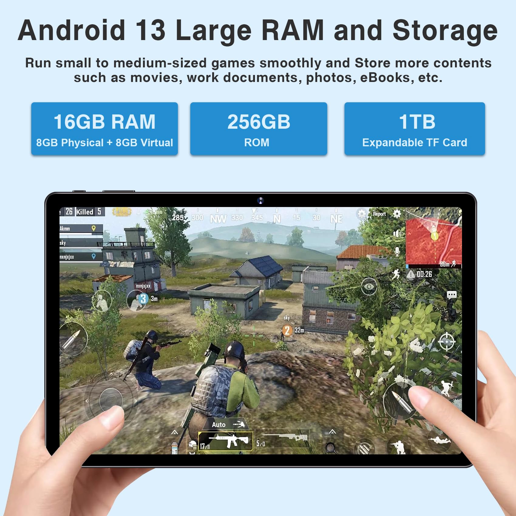 2024 Newest 11 inch Tablet Android 13 Tablets 16GB RAM 256GB ROM 1TB Expand, 2K 2000 x 1200 Display, Octa-Core, 13MP Triple Camera, 8600mAh, Quad Speakers, 5G/2.4G WiFi, GPS,Bluetooth,with Case -Grey