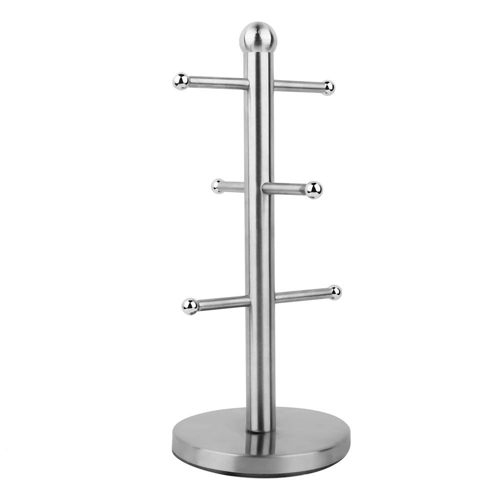 Mug Holder Tree, Coffee Cups Stand with 6 Hooks, Stainless Steel Tree Shape Coffee Mug Stand, Stable Mug Stand for Kitchen Counter Cabinet Cafe