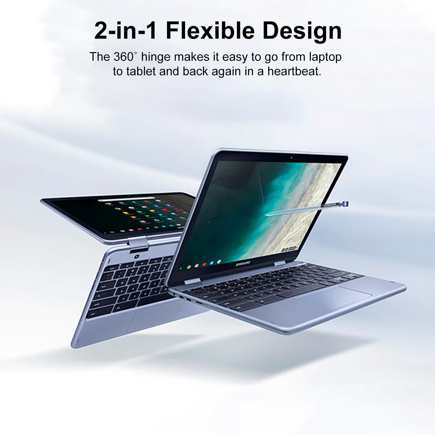 SAMSUNG Chromebook Plus 12.2" Touchscreen FHD+ 2-in-1 Laptop Computer, Intel Celeron 3965Y Processor, 4GB RAM, 64GB eMMC, WiFi, Bluetooth, Stealth Silver, Digital Pen, Chrome OS