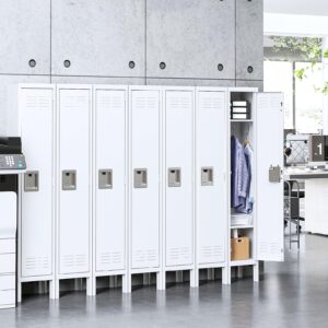 Yizosh Metal Lockers for Employees with Lock, Employees Locker Storage Cabinet with 1 Doors, Tall Steel Storage Locker for Gym, School, Office (White, 1 Door)