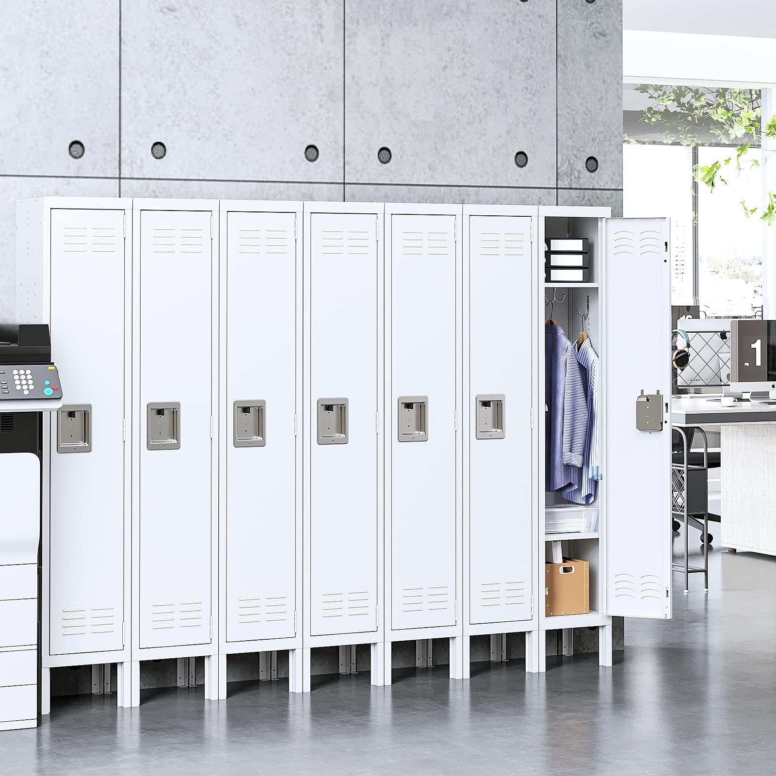 Yizosh Metal Lockers for Employees with Lock, Employees Locker Storage Cabinet with 1 Doors, Tall Steel Storage Locker for Gym, School, Office (White, 1 Door)