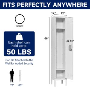 Yizosh Metal Lockers for Employees with Lock, Employees Locker Storage Cabinet with 1 Doors, Tall Steel Storage Locker for Gym, School, Office (White, 1 Door)