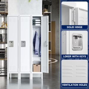 Yizosh Metal Lockers for Employees with Lock, Employees Locker Storage Cabinet with 1 Doors, Tall Steel Storage Locker for Gym, School, Office (White, 1 Door)