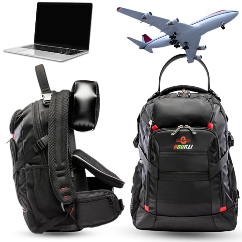 Large Heavy Duty Laptop Travel Backpack for Men and Women Bulit-in 1 Travel Neck Pillow - Airline Approved 18 inch Laptop Backpack - Ballistic Backpack Nylon Water Resistant and USB Port (No Battery)