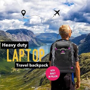 Large Heavy Duty Laptop Travel Backpack for Men and Women Bulit-in 1 Travel Neck Pillow - Airline Approved 18 inch Laptop Backpack - Ballistic Backpack Nylon Water Resistant and USB Port (No Battery)