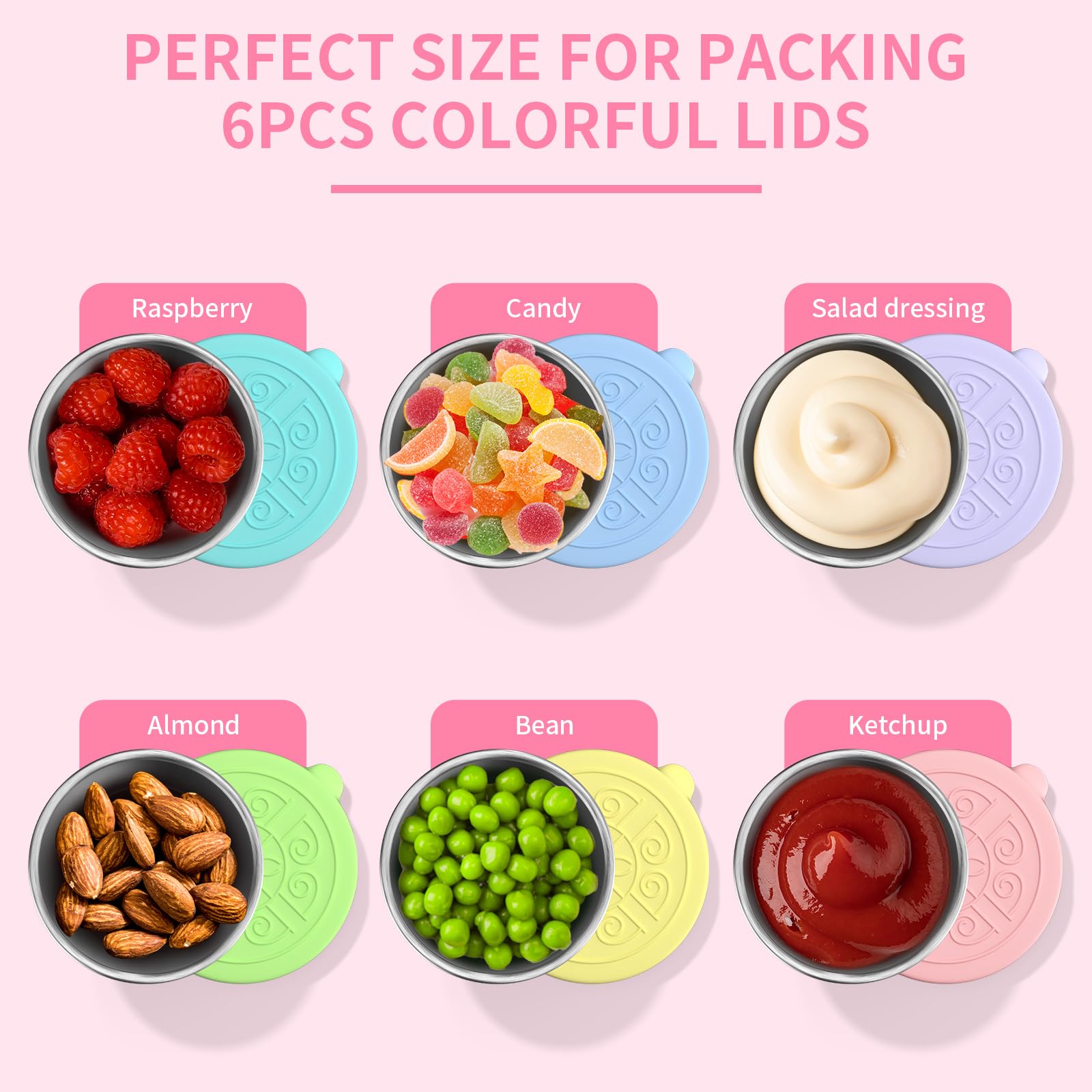 6 Pack Salad Dressing Container To Go, 1.7oz/50ml Small Containers with Lids,Fits in Bento Lunch Box, Leakproof Dipping Reusable Sauce Containers, Stainless Steel Condiment Cup of Premium Silicone