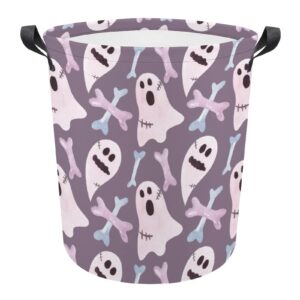 fisnae watercolor halloween ghosts storage baskets, small laundry hamper-collapsible storage bin with handles round toy organizer bin for kid's room,office,nursery hamper, home decor