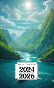 pocket calendar 2024-2026: two-year monthly planner for purse , 36 months from january 2024 to december 2026 | lone figure | small boat | emerald ... | deep blue ocean | sun-city inscription