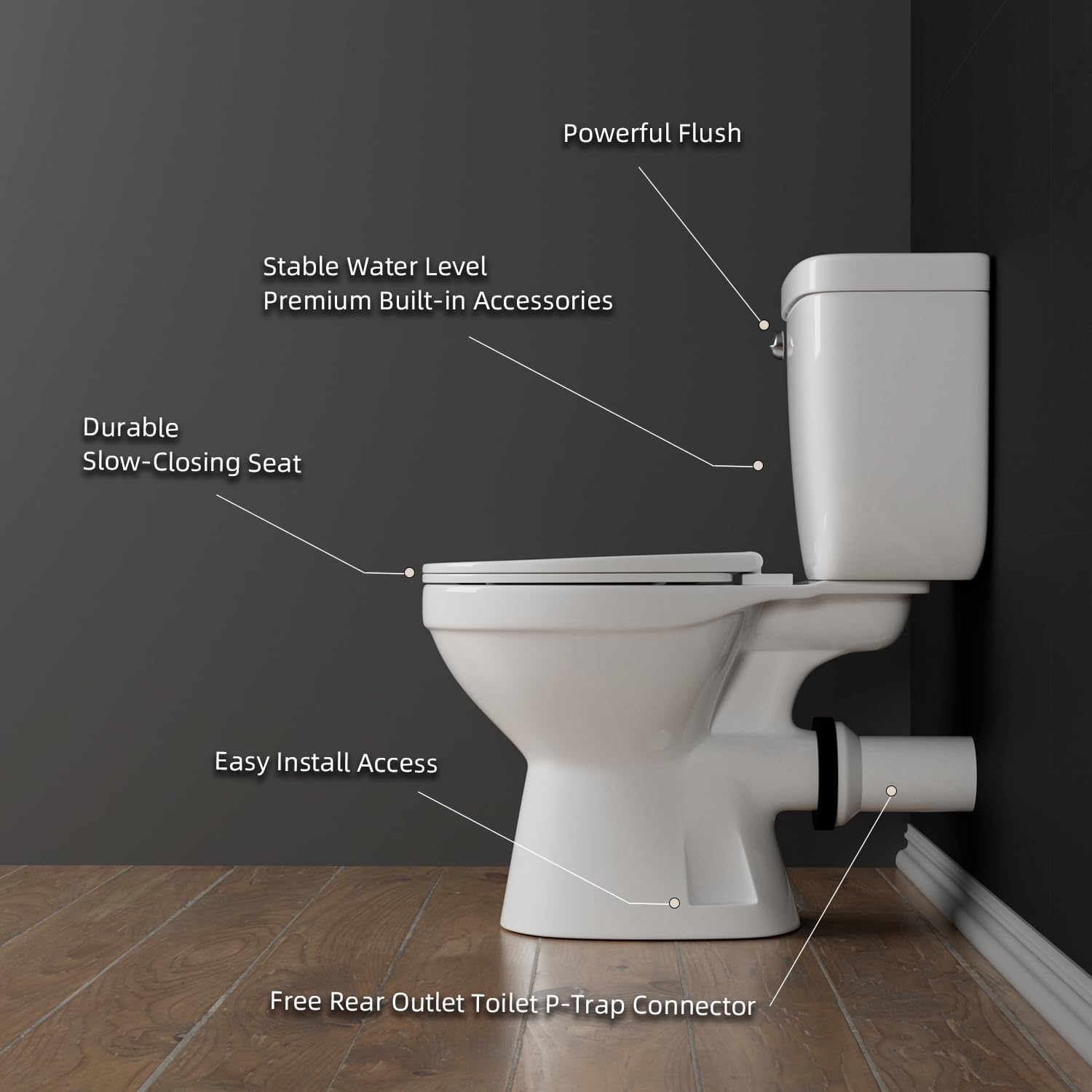 MaceratingFlo Rear Outlet Toilet with Tank: Powerful Flush & Space-Saving Design with Rear Discharge - Includes Extra Extension Pipe for Easy Installation