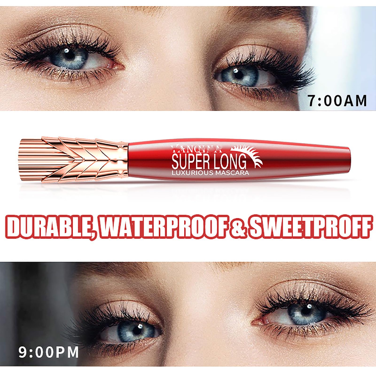 Yanquina Mascara, Yanqina Super Long Mascara, 4d Waterproof and Sweat Proof Mascara-Super Long Luxurious Mascara, Stereo Lengthening Mascara, No Clumping (1Pc)