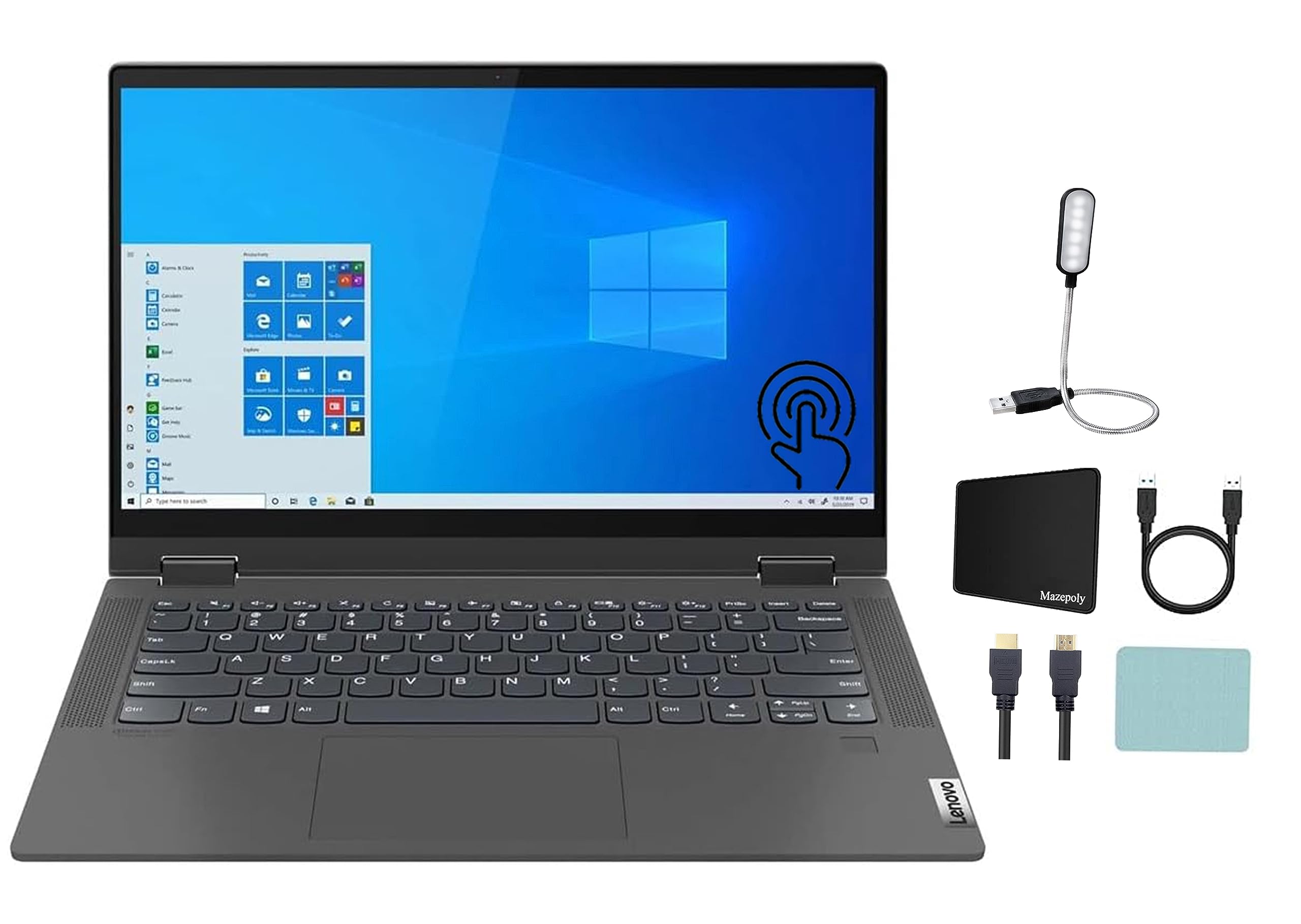 Lenovo Ideapad Flex 5i 14" FHD 2-in-1 Touchscreen Laptop, Intel Core i3-1115G4, 4GB RAM, 1TB SSD, Graphite Gray, Fingerprint Reader, Windows 10 Home + Accessories