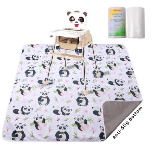 chicmoments 59'' huge toddlers' highchair splat mat, panda non-slip baby place mat, kids' leakproof splash spill floor mat with 2 rolls bamboo clean cloth (59 * 59‘’/150 * 150cm, panda)