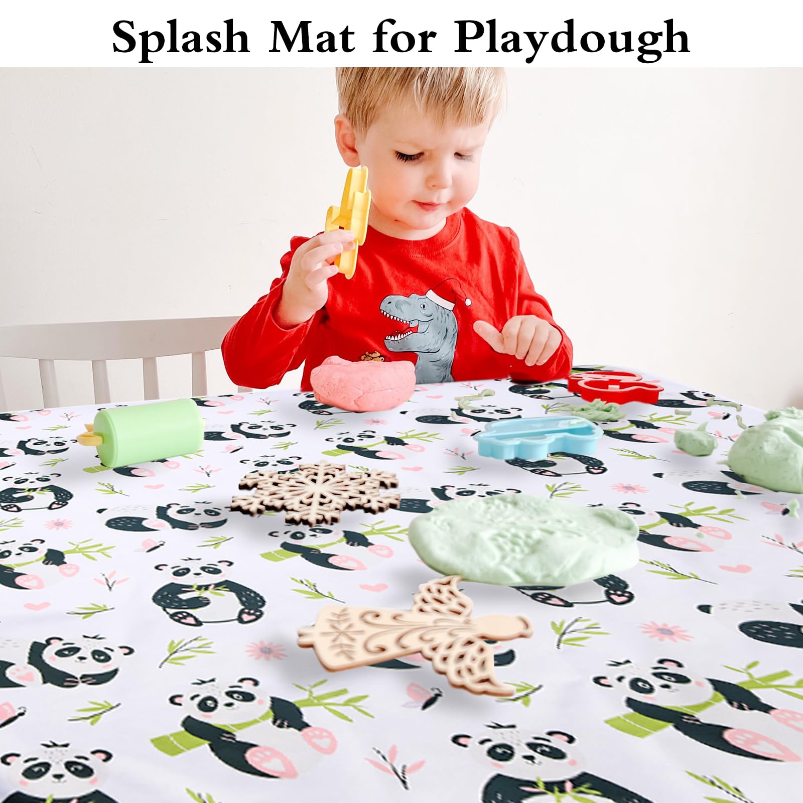 ChicMoments 59'' Huge Toddlers' Highchair Splat Mat, Panda Non-Slip Baby Place Mat, Kids' Leakproof Splash Spill Floor Mat with 2 Rolls Bamboo Clean Cloth (59 * 59‘’/150 * 150cm, Panda)