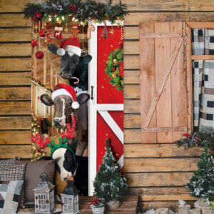 Zhanmai Cow Christmas Door Cover Decor Fabric Funny Merry Christmas Door Covers Decorations Xmas Party Santa Hanging Banner Backdrop Background for Front Door Holiday Winter New Year, 71 x 35 in