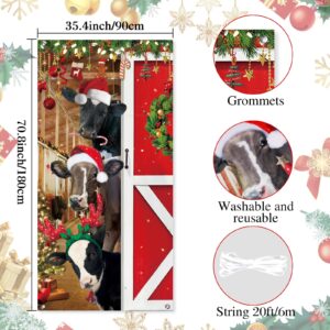 Zhanmai Cow Christmas Door Cover Decor Fabric Funny Merry Christmas Door Covers Decorations Xmas Party Santa Hanging Banner Backdrop Background for Front Door Holiday Winter New Year, 71 x 35 in