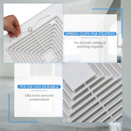 Baquler Exhaust Bathroom Fan Cover Bathroom Ceiling Fan Grille with Springs Plastic Replacement Vent Cover Wall Mount for Square Ceiling for Ventilation Fan(9 x 9'', 2 Pcs)