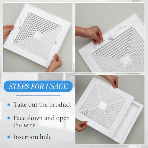 Baquler Exhaust Bathroom Fan Cover Bathroom Ceiling Fan Grille with Springs Plastic Replacement Vent Cover Wall Mount for Square Ceiling for Ventilation Fan(9 x 9'', 2 Pcs)