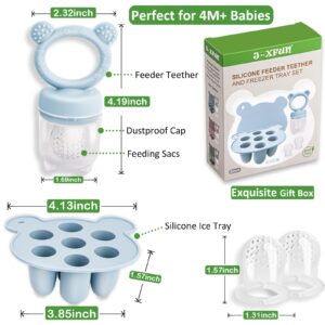 JEXFUN Silicone Baby Fruit Food Feeder Pacifier & Breastmilk Popsicle Freezer Molds, Baby Food Storage Containers Breast Milk Ice Cubes for Baby Teething & Infant Self Feeding, BPA Free - (Blue)