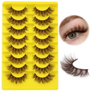 alice brown lashes false lashes natural look eyelashes cat eye faux mink lashes with clear band wispy fake eyelashes lash strips 8 pairs