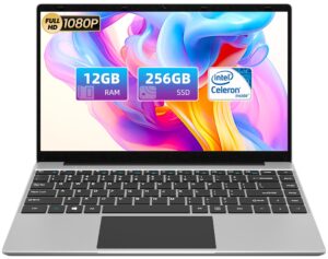 jumper laptop 14 inch, intel celeron j4105 cpu(up to 2.5ghz), 12gb lpddr4 ram, 256gb ssd laptops computer, fhd 1920x1080 display. (ram:12gb, ssd:256gb)