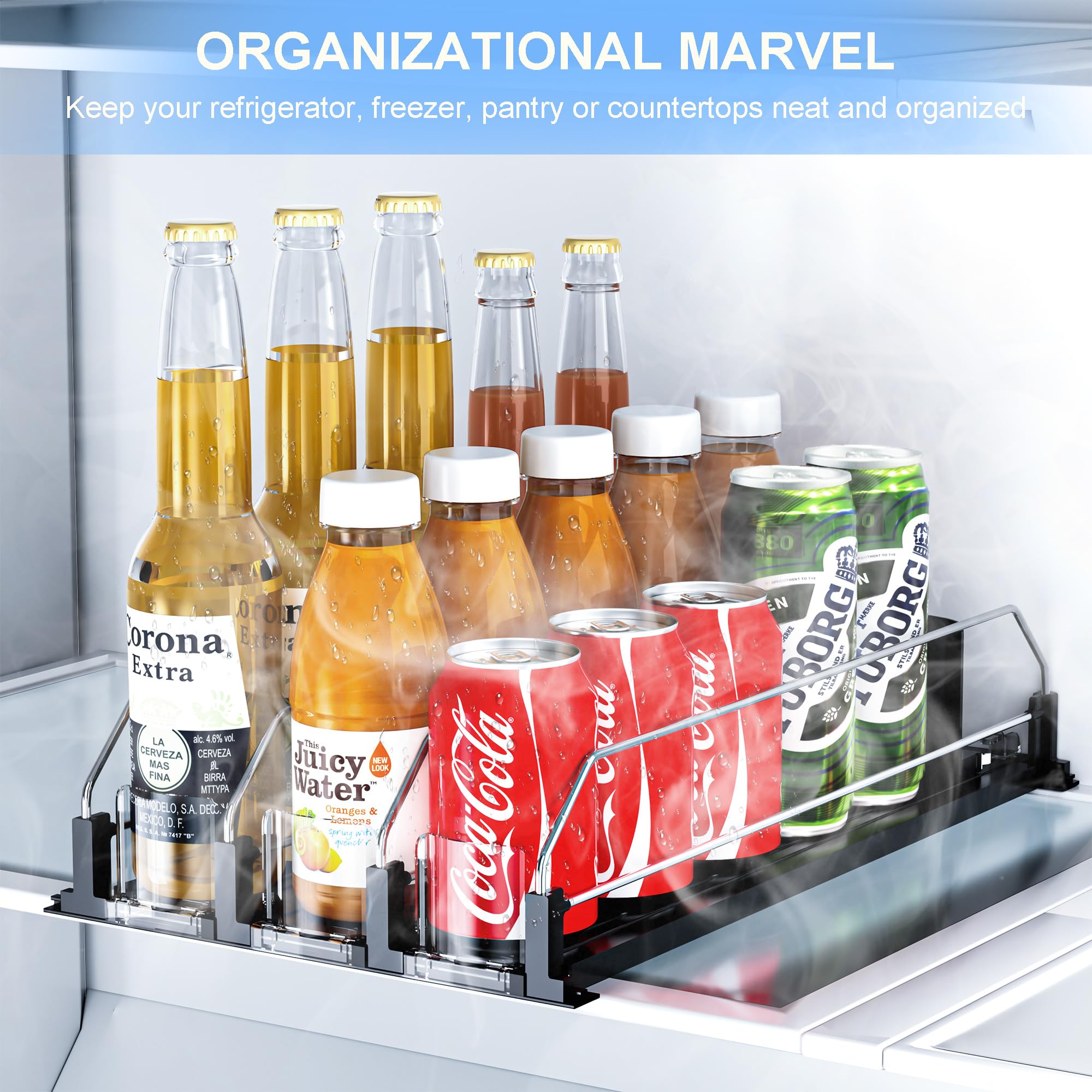 ZIJIN Drink Organizer for Fridge, 3 Rows Refrigerator Drink Organizers