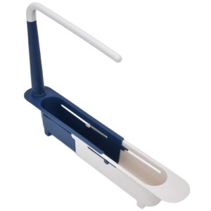 telescopic sink storage rack length freely telescopic sponge holder adjustable large capacity pp expandable sink organizer for kitchen sink (blue)