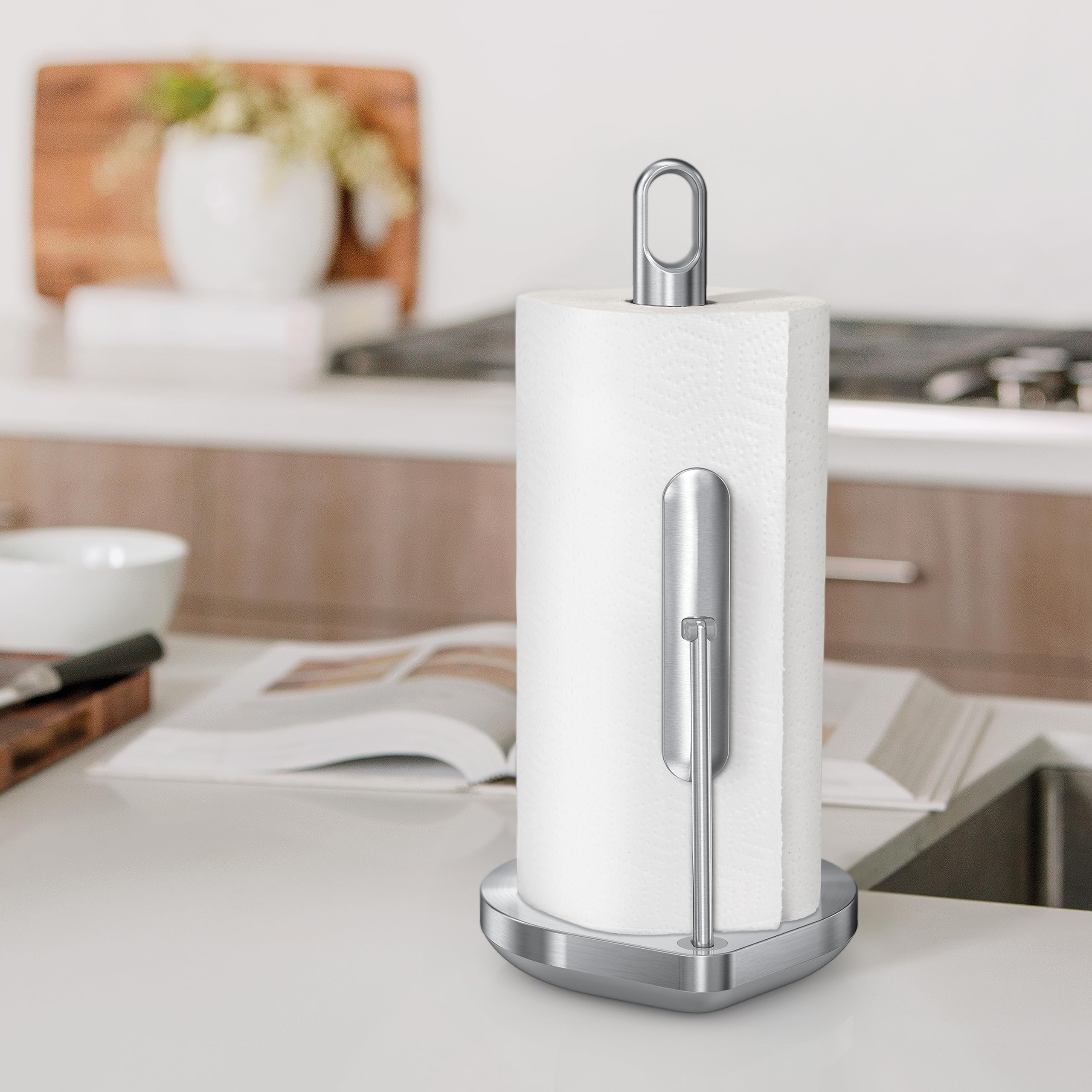 simplehuman Tension Arm Standing Paper Towel Holder, Brushed Stainless Steel