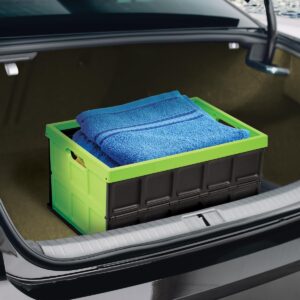 Glad Collapsible Storage Bin with Lid - 48L Foldable Plastic Box for Garage, Car Trunk, and Organization - Stackable Lidded Container with Handles, Green