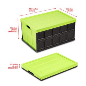 Glad Collapsible Storage Bin with Lid - 48L Foldable Plastic Box for Garage, Car Trunk, and Organization - Stackable Lidded Container with Handles, Green