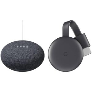 google nest mini 2nd generation charcoal (bluetooth speaker) chromecast 3rd gen - value bundle