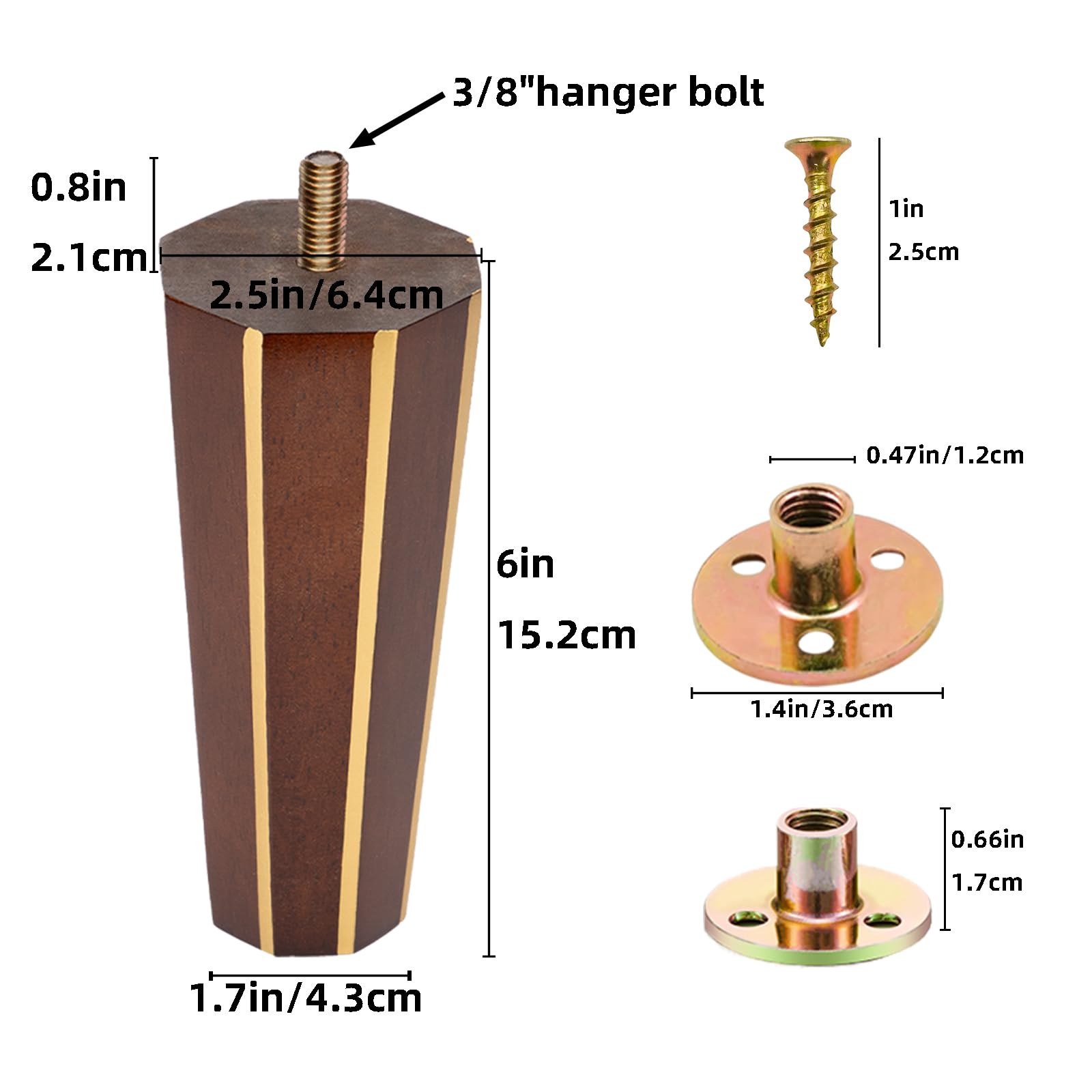 Texphw Wood Furniture Legs Set of 4 Square Round Couch Legs Brown Sofa Dresser Legs, Century Modern Sofa Replacement Parts for Armchair Recliner Coffee Table Cabinet Bed Chair Legs (Brown, 6 Inch)…