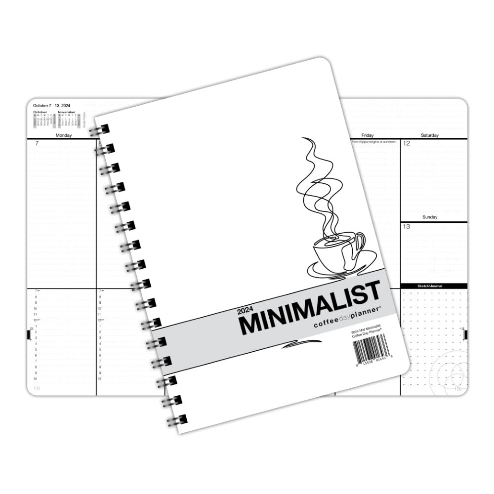 Dated Minimalist DayPlanner - 12 Monthly Calendar Overview, to-do Lists, Weekly and Daily Planning (6.625 by 9 inches), 2024 Coffee Minimalist