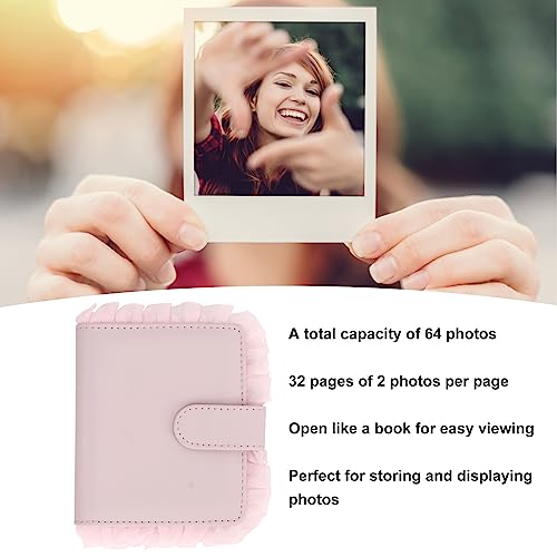 Camera Picture Album, High Transparency 64 Pockets Light Buckle Design Mini Film Photo Album for Display (Pink)