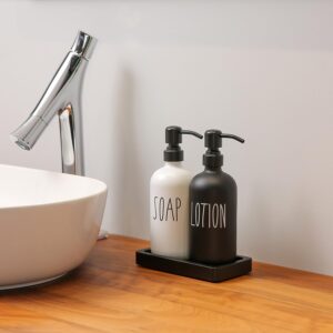 Prus Waso Soap Dispenser Set, Bathroom Countertop Soap Dispensers with Stainless Steel Pump and Black Tray, Perfect for Black and White Bathroom Decor. (Black & White)