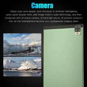 DAUZ HD Tablet, 8800mAh Green 10.1 Inch Tablet Front 200w Rear 500w for Study for Android 12 (US Plug)