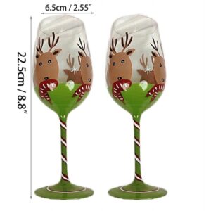 Christmas Theme Wine Glasses Crystal Glass Hand Painted Wine Glasses Champagne Glasses Christmas Gift - Set of 2 (Christmas Reindeer)