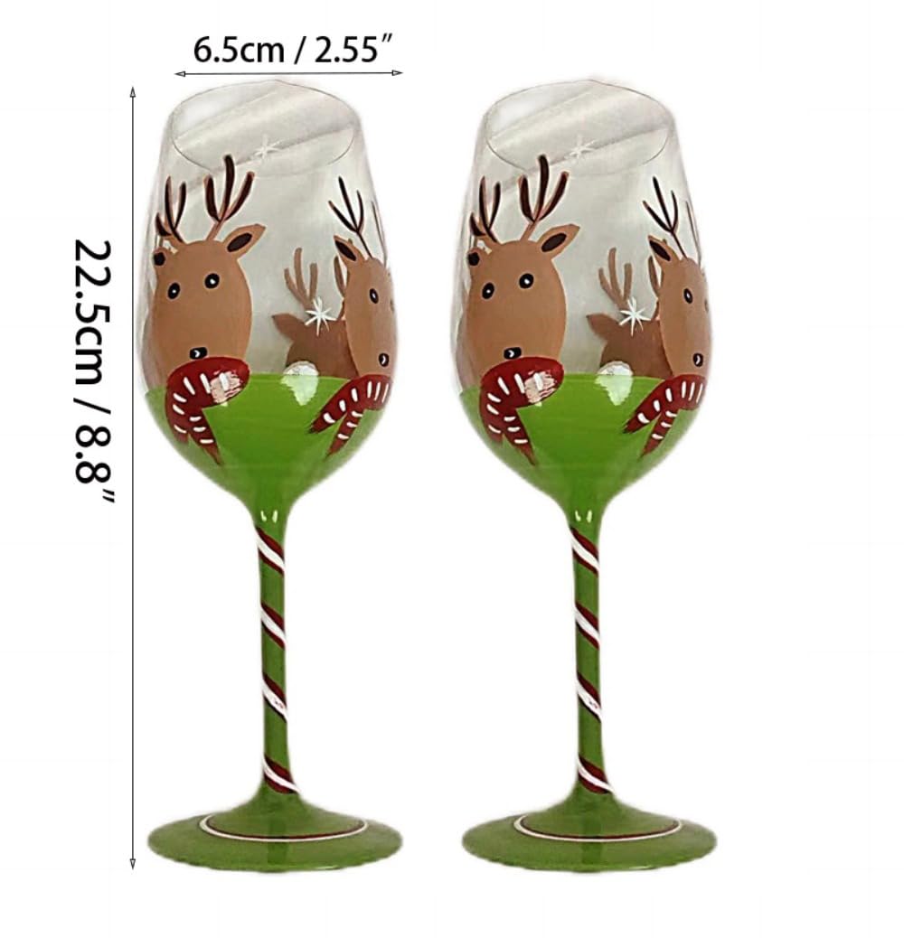 Christmas Theme Wine Glasses Crystal Glass Hand Painted Wine Glasses Champagne Glasses Christmas Gift - Set of 2 (Christmas Reindeer)