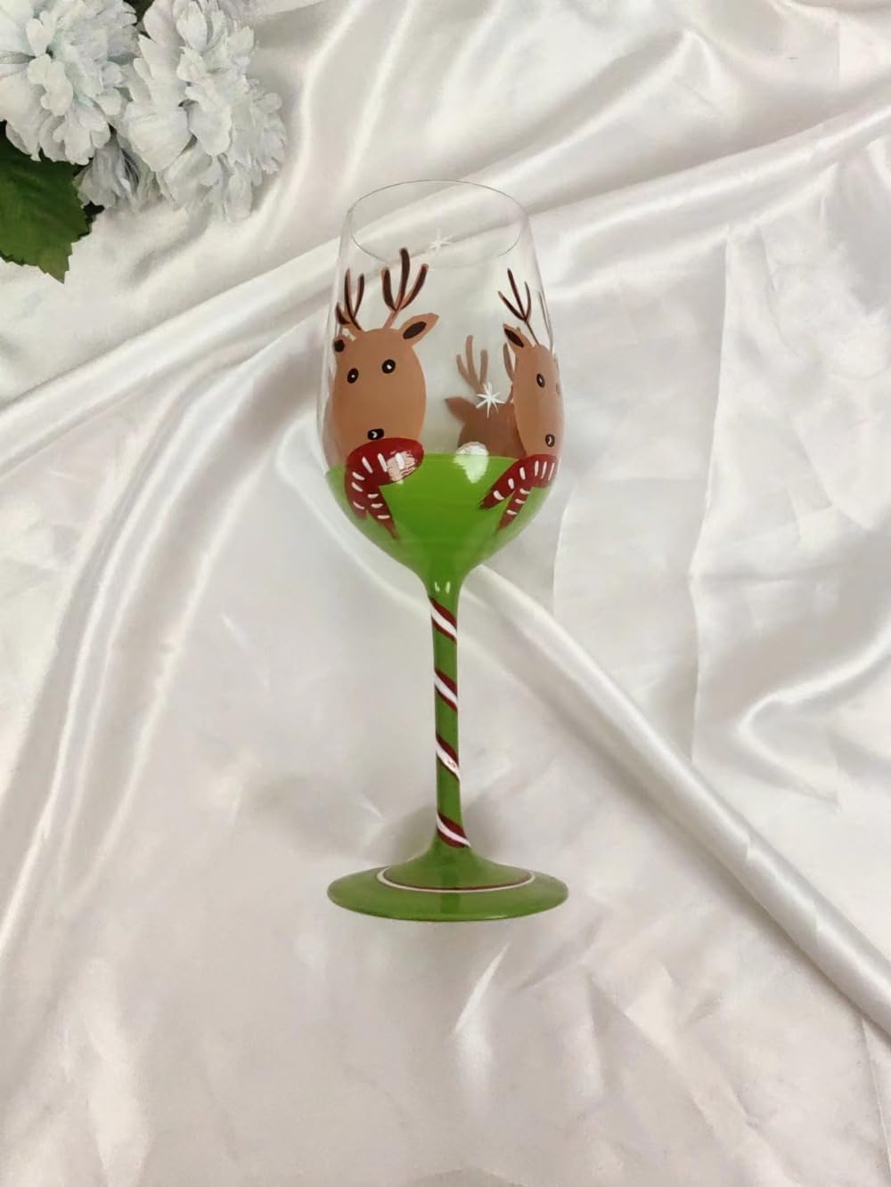 Christmas Theme Wine Glasses Crystal Glass Hand Painted Wine Glasses Champagne Glasses Christmas Gift - Set of 2 (Christmas Reindeer)