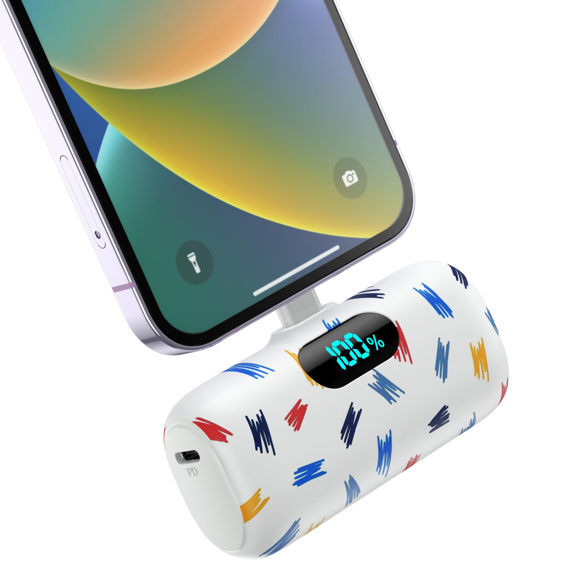 Small Portable Charger for iPhone,5000mAh Colorful Mini Power Bank,PD Fast Charging Portable Phone Charger,LCD Display Cute Battery Pack Compatible with iPhone 14/14 Pro Max/13 Pro/12/11/X/8/7/6 etc