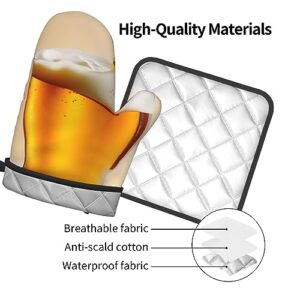 Oven Mitts Set,Multi-Function Heat Resistant Kitchen Pot Holders for Kitchen Or Baking (2pcs),Beer Foam Print