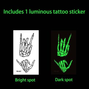 ATOMARS 15 Sheet Scary Halloween Face Tattoos for Kids Adults,Halloween Temporary Tattoos for Kids Face Tattoos for Women with 1PC Halloween Glow in the Dark Tattoos