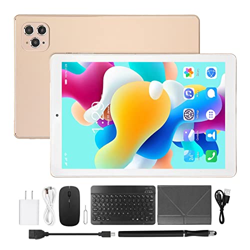 Honio Tablet, 4GB RAM 64GB ROM 10.1 Inch 2 in 1 Tablet Front 8MP Rear 16MP Octa Core Processor Sensitive Stylus 5G Dual WiFi (Gold)