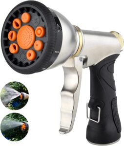 garden hose nozzles 9 adjustable patterns hose spray nozzle heavy duty metal hose nozzle spray gun slip resistant water sprayer for cleaning/watering lawn garden/pets shower/car washing