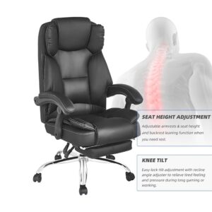 Massage Office Chair- Ergonomic Home Computer Desk Leather Chair,Adjustable Height Reclining Swivel Chair with Footrest,Black