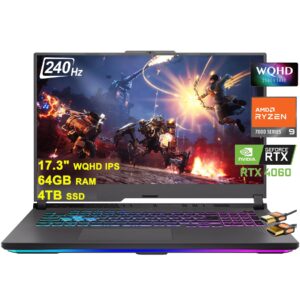 asus rog strix g17 g713 gaming laptop 17.3" wqhd ips 240hz amd 12-core ryzen 9 7845hx (beat i9-12900h) 64gb ram 4tb ssd geforce rtx 4060 8gb usb-c rgb backlit fast charging win11 black + hdmi cable