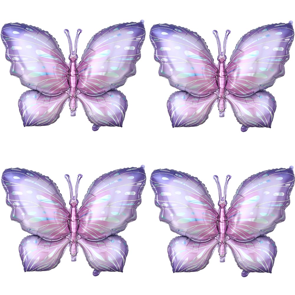 Purple Butterfly Balloons 4 Pieces 40inch Pink Purple Butterfly Foil Mylar Balloons for Butterfly Themed Party Wedding Birthday Baby Shower Party Decoration (Purple-4pcs)