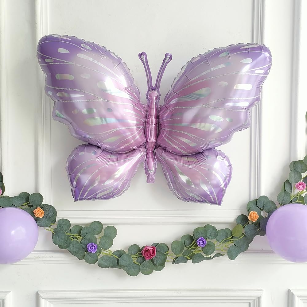 Purple Butterfly Balloons 4 Pieces 40inch Pink Purple Butterfly Foil Mylar Balloons for Butterfly Themed Party Wedding Birthday Baby Shower Party Decoration (Purple-4pcs)