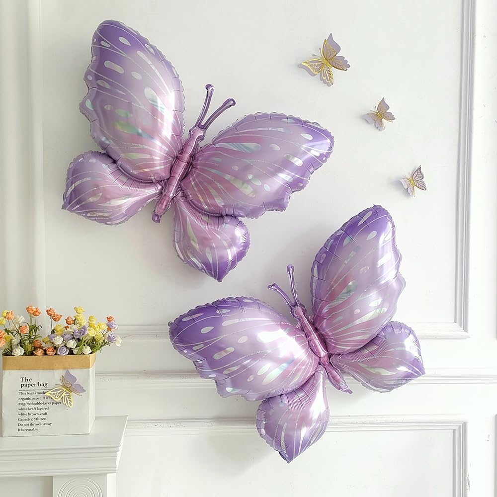 Purple Butterfly Balloons 4 Pieces 40inch Pink Purple Butterfly Foil Mylar Balloons for Butterfly Themed Party Wedding Birthday Baby Shower Party Decoration (Purple-4pcs)