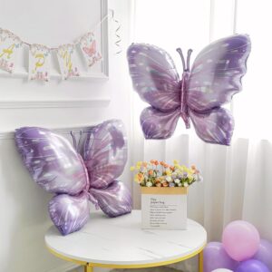 Purple Butterfly Balloons 4 Pieces 40inch Pink Purple Butterfly Foil Mylar Balloons for Butterfly Themed Party Wedding Birthday Baby Shower Party Decoration (Purple-4pcs)